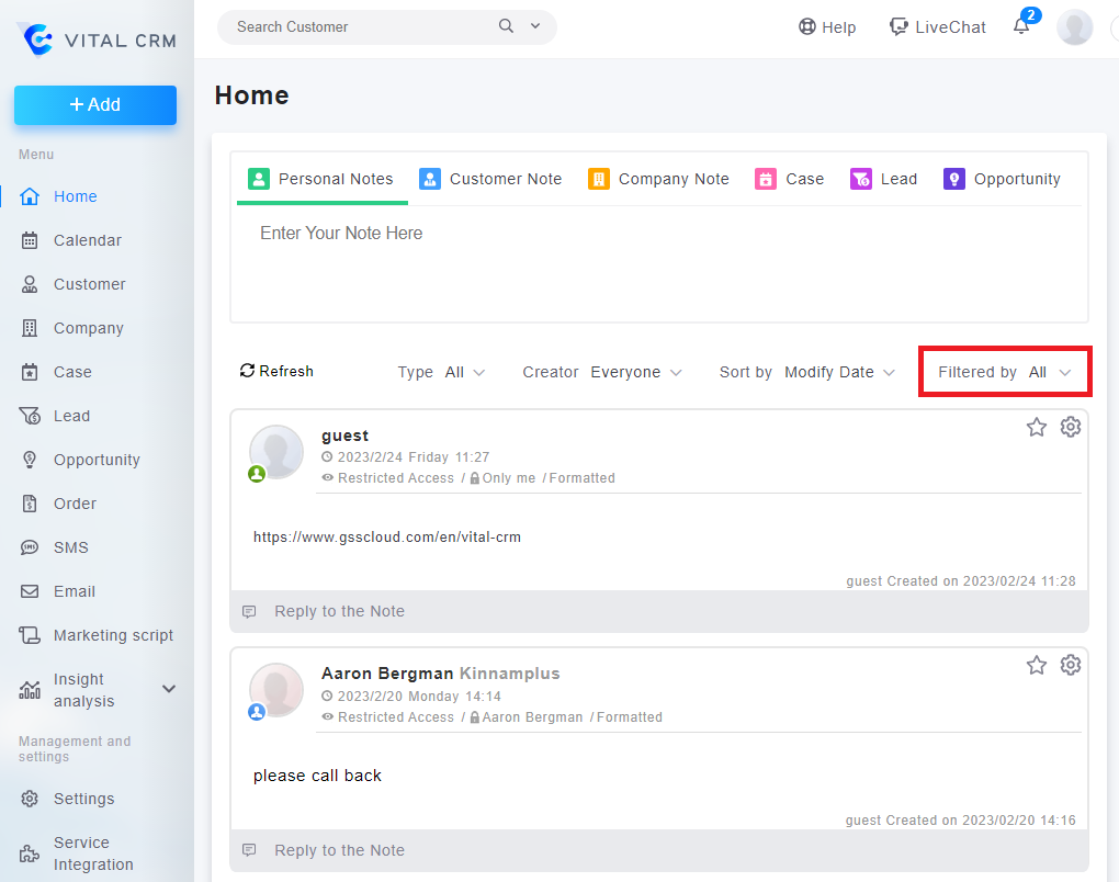 How can I filter notes?